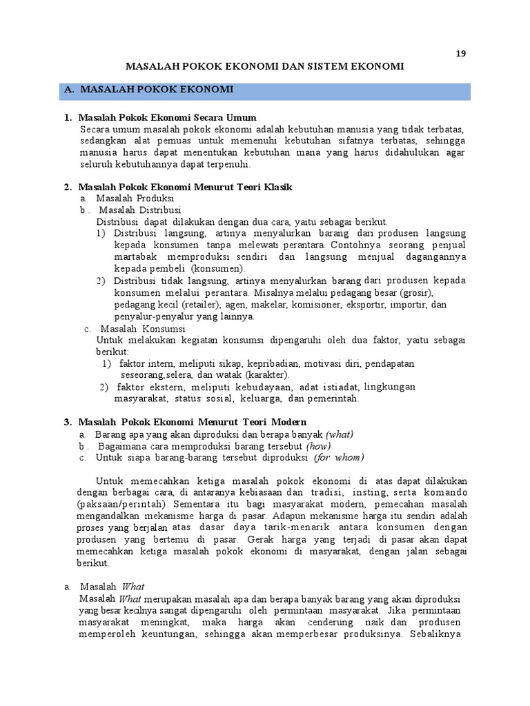 Masalah Pokok Ekonomi Dan Sistem Ekonomi | PDF
