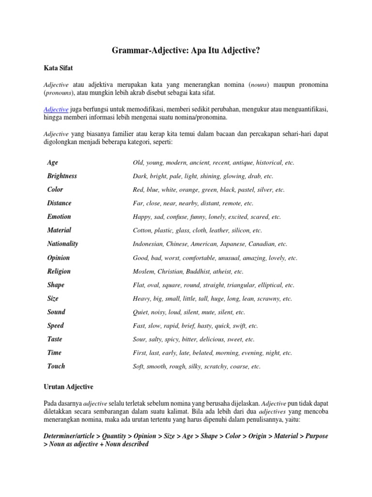 Grammar Adjective | PDF