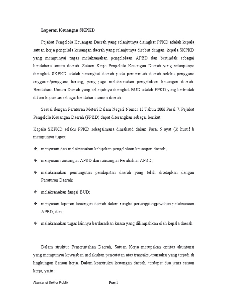 Laporan Keuangan SKPKD: Akuntansi Sektor Publik | PDF