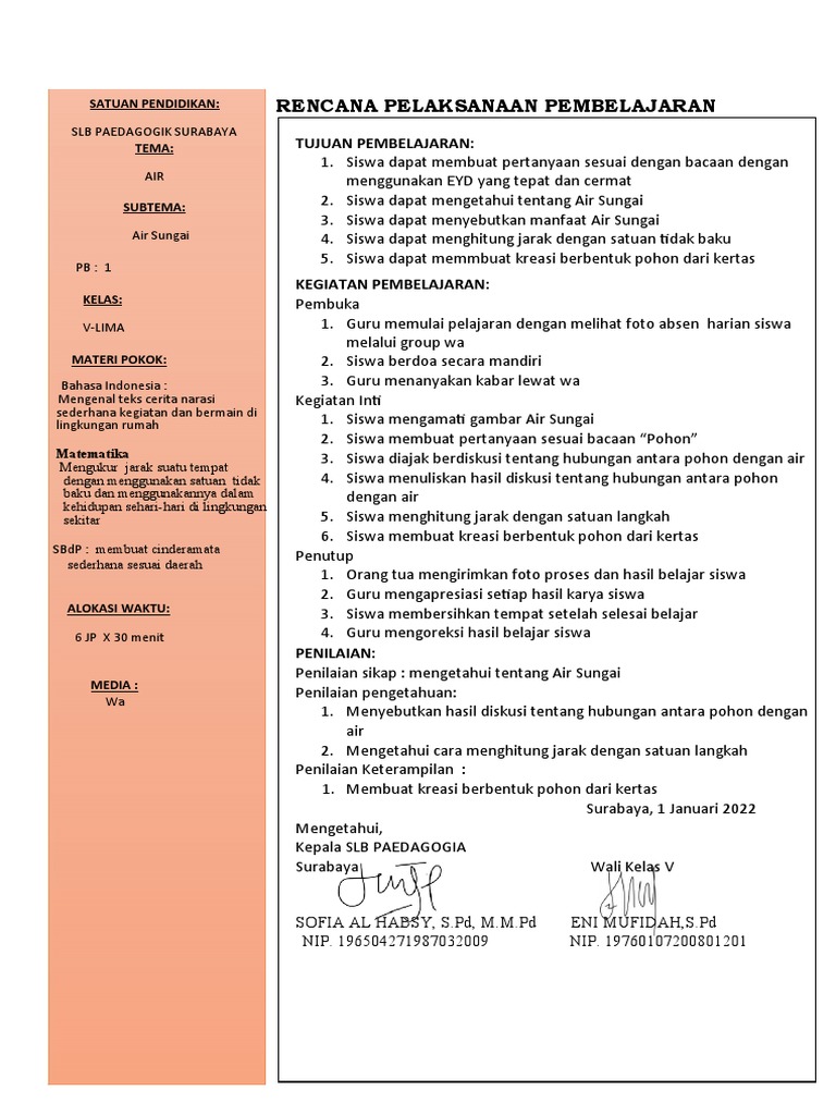 RPP Kelas V Tunagrahita Tema 5 Subtema 1 PB 1-6 | PDF