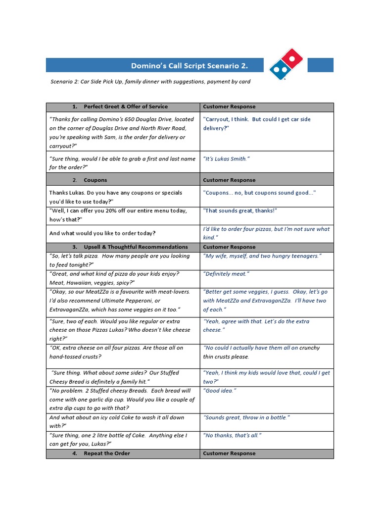 Dominos Call Script Scenarios B V2 | PDF | Domino's Pizza | Pizza