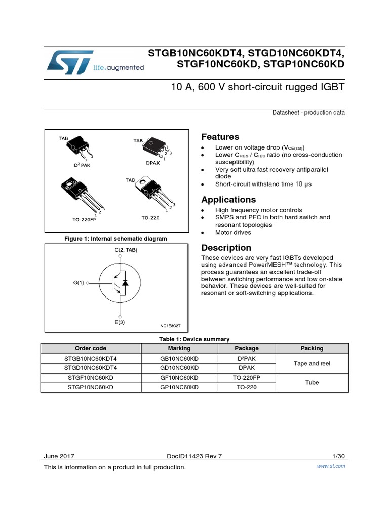STGF 10 NC 60 KD | Download Free PDF | Diode | Electronic Engineering