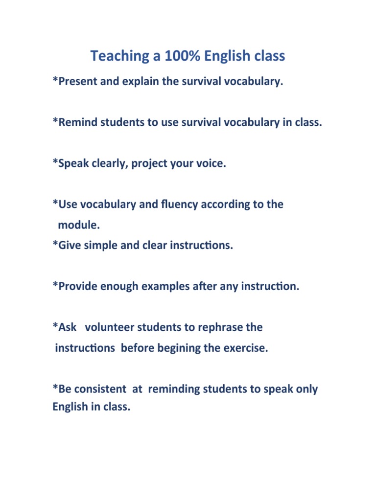 Teaching A 100% English Class | PDF