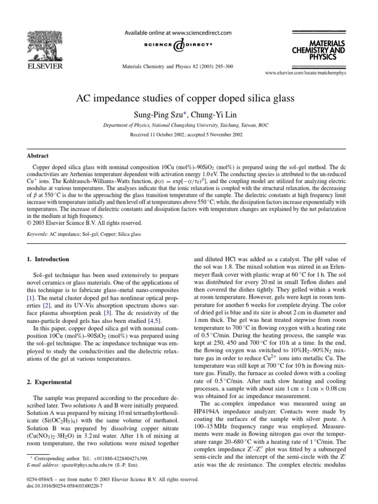 AC Impedance Studies of Copper Doped Silica Glass: Sung-Ping Szu, Chung ...
