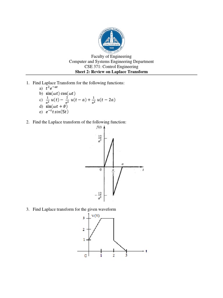 Laplace Transform Review for CSE 371 | PDF | Laplace Transform ...