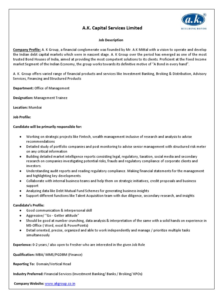 Job Description - EA | Download Free PDF | Investment Banking | Banks