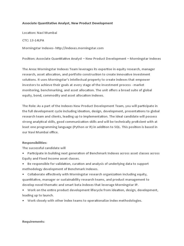 Associate Quantitative Analyst Role | PDF | Asset Allocation ...