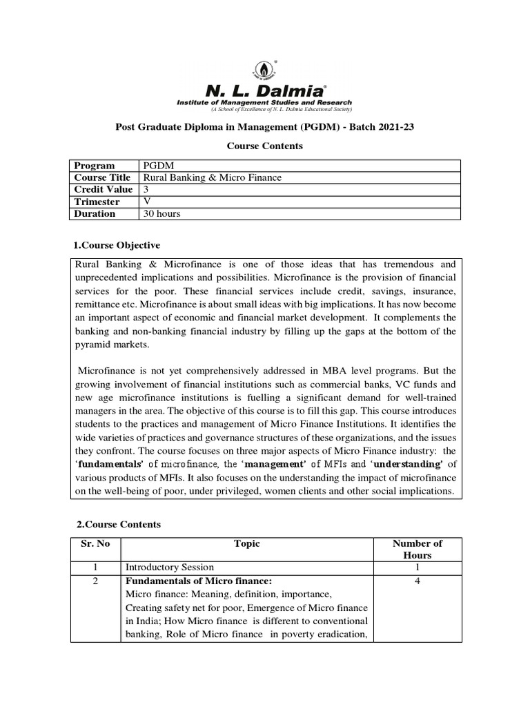 Finance Elective Tri V Batch 2021-23 | PDF | Microfinance | Mergers And ...