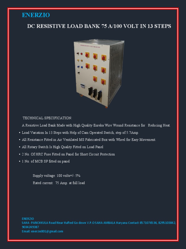 DC Resistive Load Bank 75a, 100 Volt | PDF