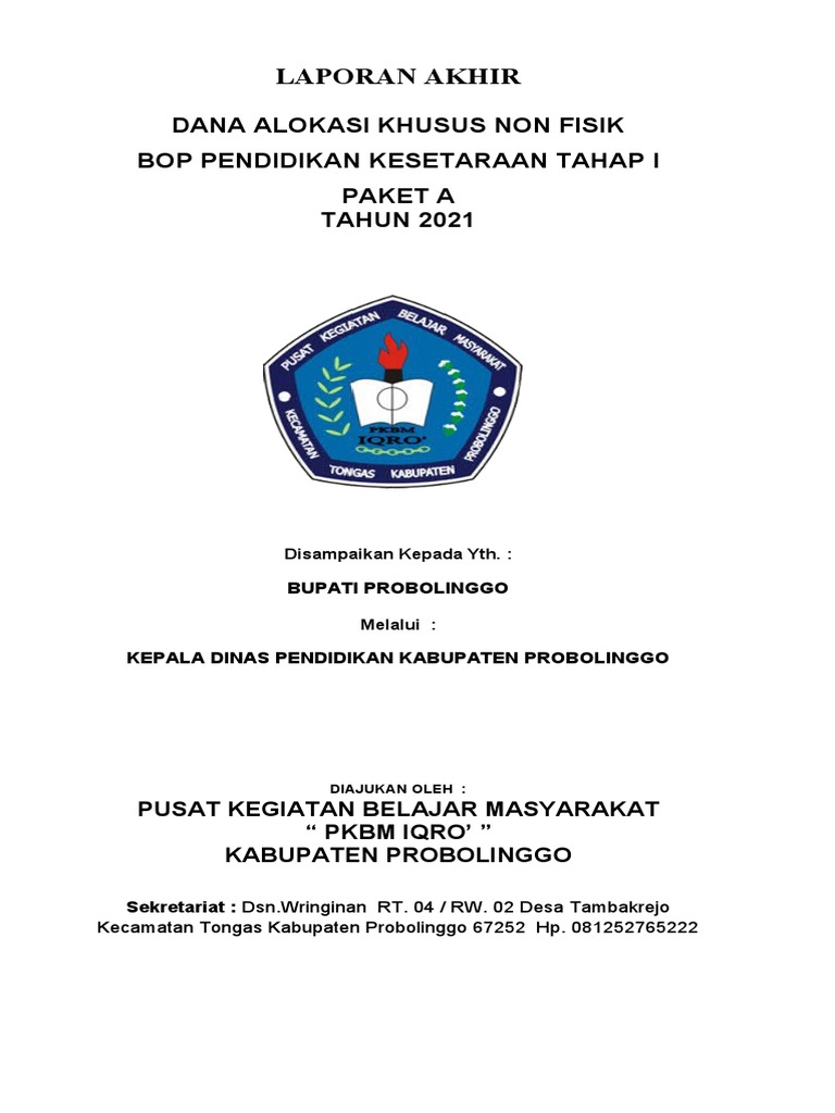 LAPORAN Akhir PAKET A Tahap I 2021 BOP | PDF