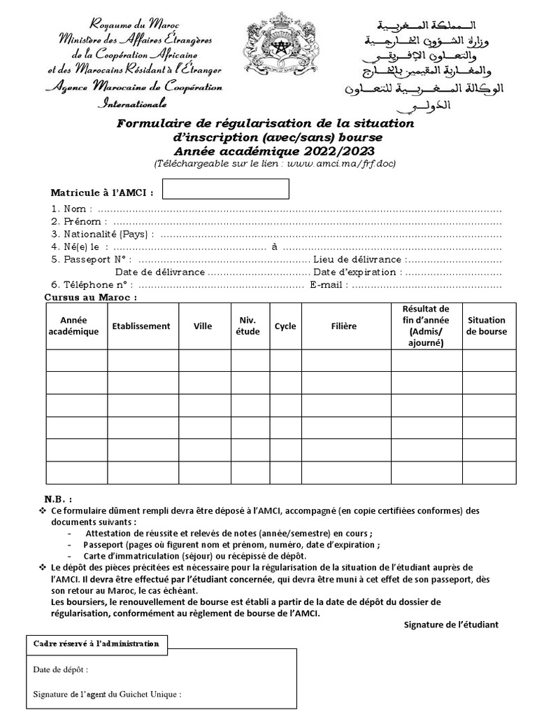 Formulaire de Régularisation 2022 2023 | PDF | Passeport