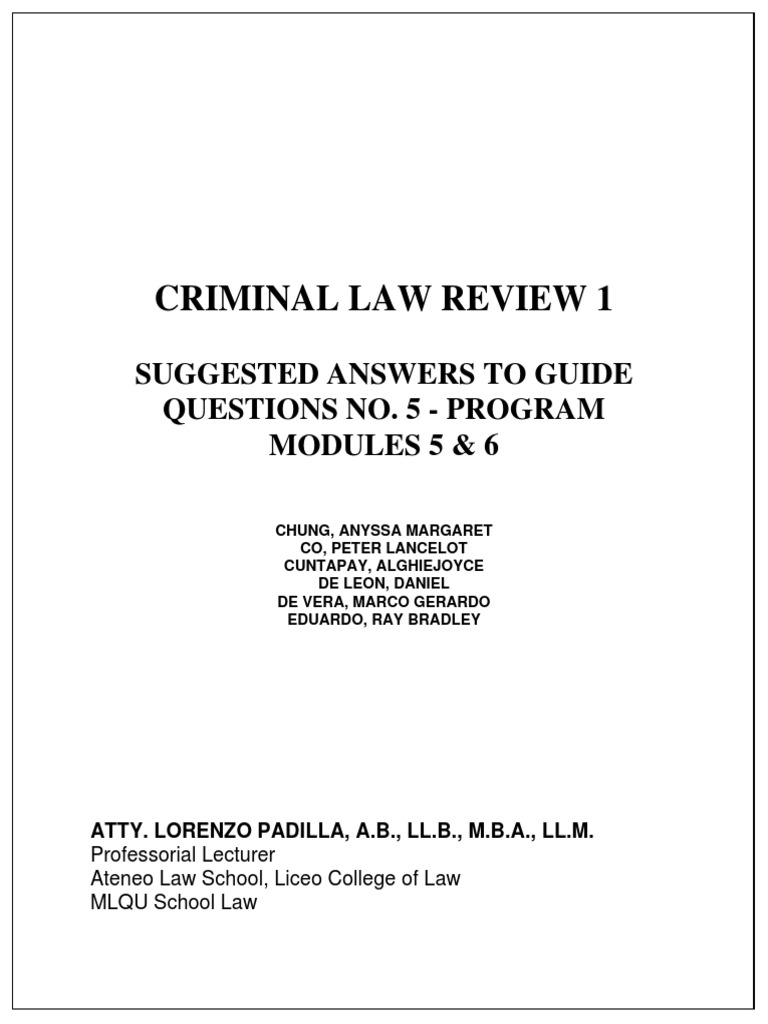 Group Ii - Answers To Guide Questions No.5 | PDF | Mens Rea | Intention ...