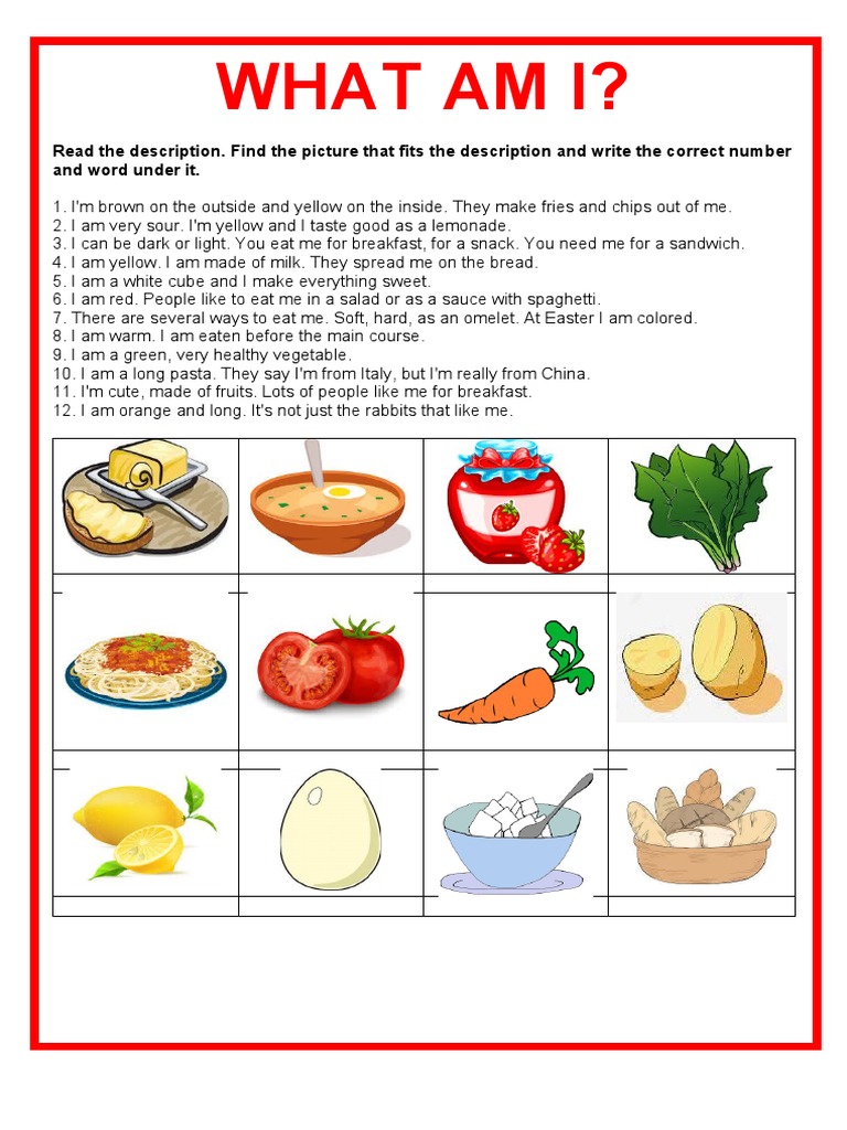 Food What Am I Reading Comprehension Exercises 134019 | PDF