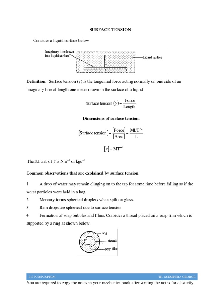 Surface Tension Notes | PDF | Surface Tension | Liquids Surface Tension Notes | PDF | Surface Tension | Liquids