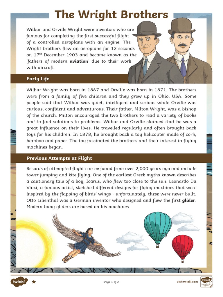 The Achievements of the Wright Brothers: From Childhood Fascination to Pioneering Flight | PDF ...