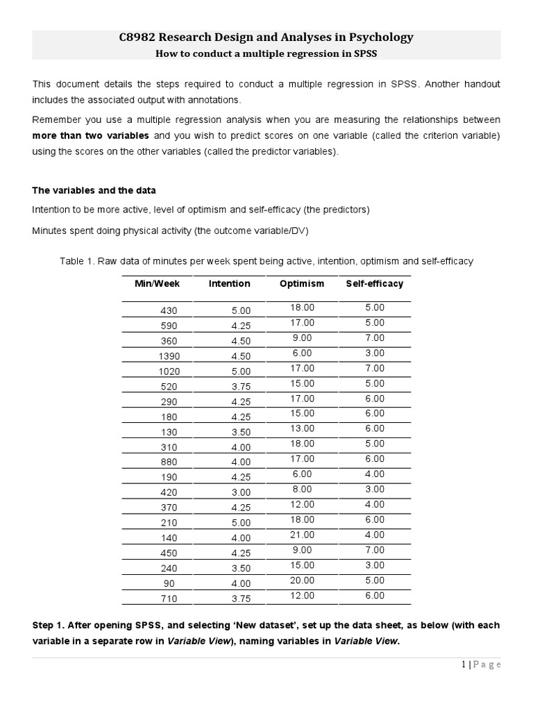 How To Conduct A Multiple Regression In Spss 1 Pdf Regression Analysis Errors And Residuals 