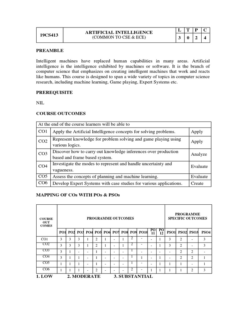 19cs413 Artificial Intelligence | PDF | Knowledge Representation And Reasoning | Artificial ...