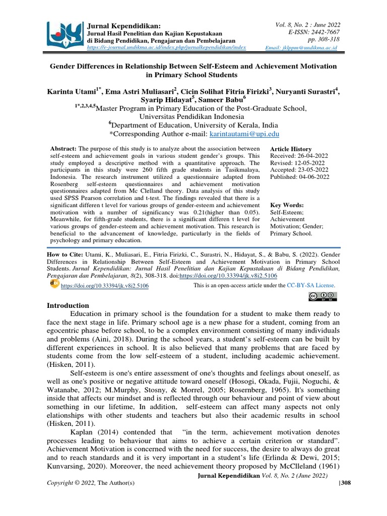 Gender Differences In Relationship Between Self Es Download Free Pdf