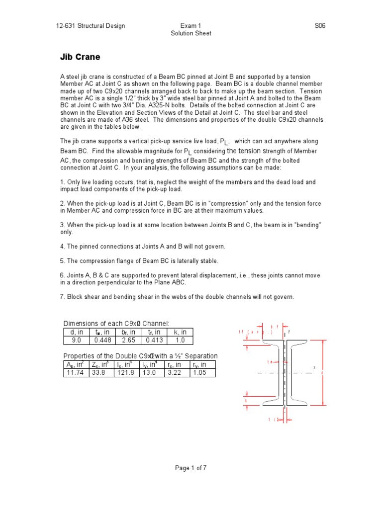Jib Crane Design and Load Analysis | PDF | Beam (Structure) | Bending