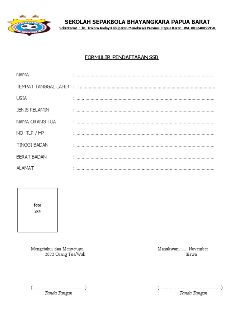 Formulir Pendaftaran SSB | PDF