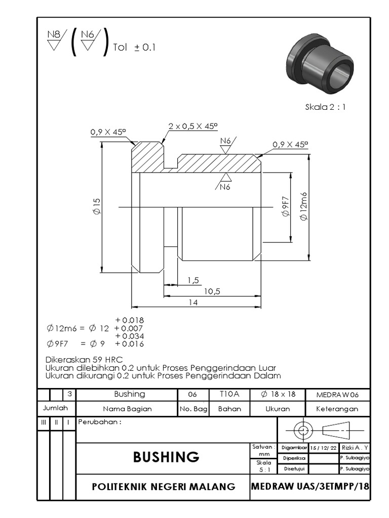 Gambar Teknik Bushing Politeknik Malang | PDF
