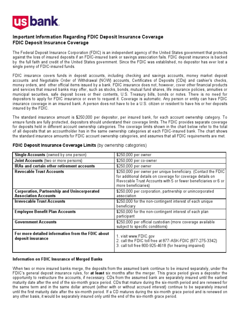 FDIC Deposit Insurance Coverage | PDF | Federal Deposit Insurance ...