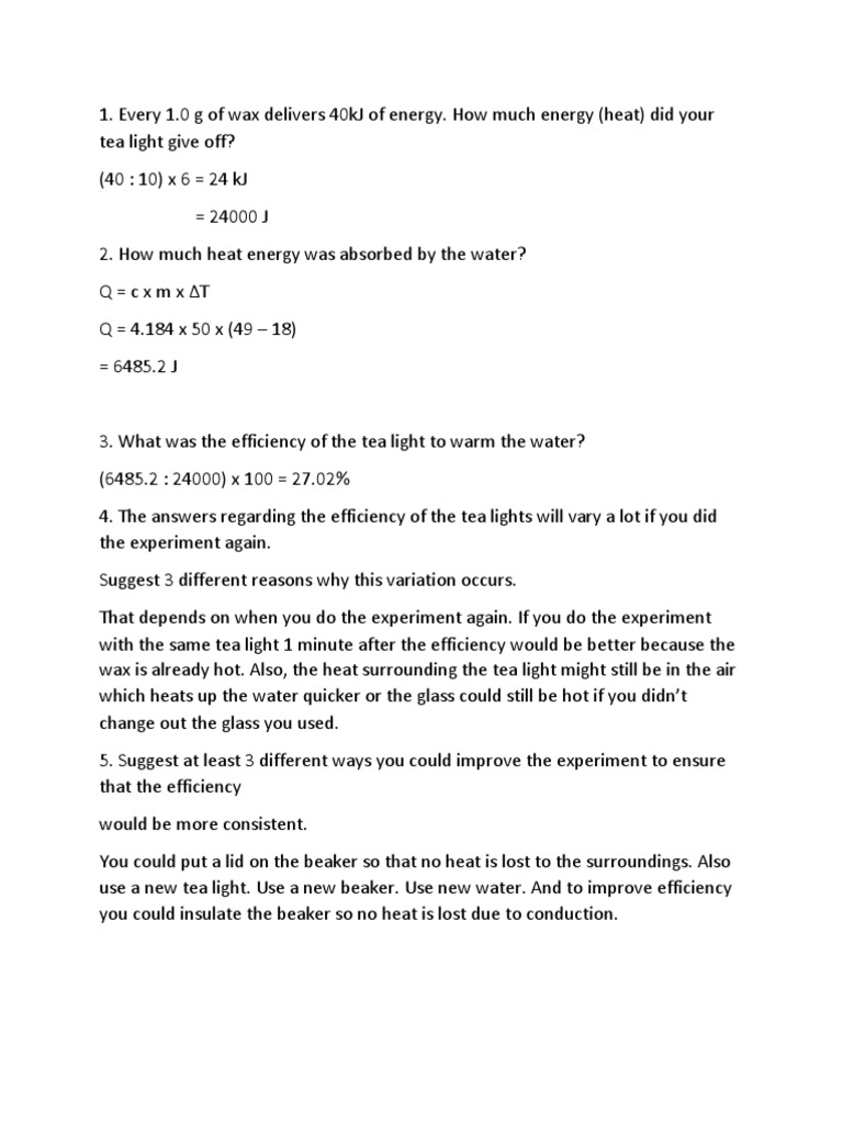 Physics Efficiency of A Tea Light | PDF