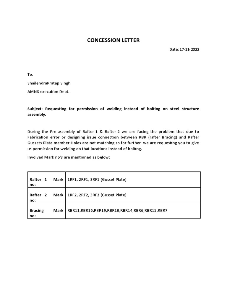 Concession Letter | PDF