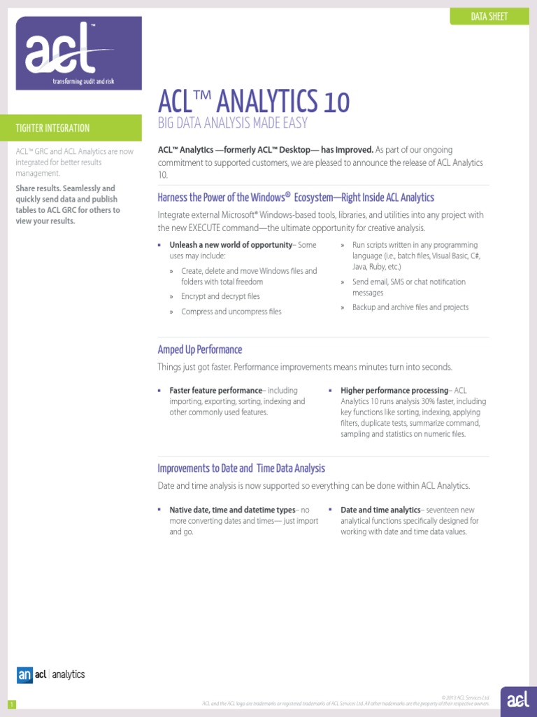 Data Sheet ACL Analytics | Download Free PDF | Computer File | Data Analysis