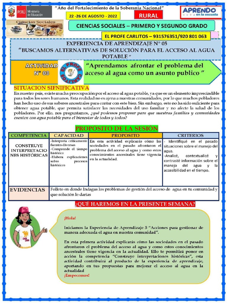 Experiencia de Aprendizaje #05 - Actividad #03 - 1ero y 2do - Sociales - Rural - 00001 | PDF