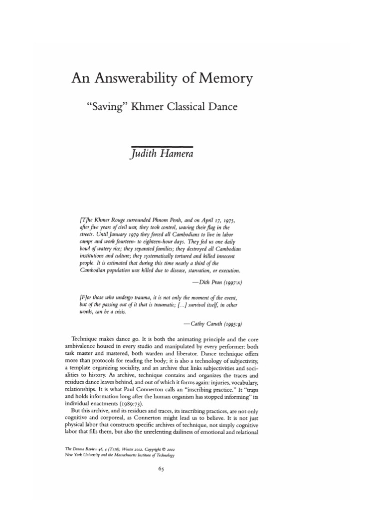 Judith Hamera: "An Answerability of Memory: "Saving" Khmer Classical ...