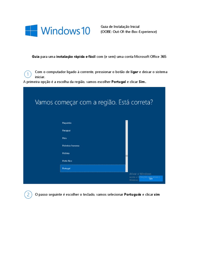 Guia Instalação Inicial Windows 10 em | PDF | Windows 10 | Microsoft ...