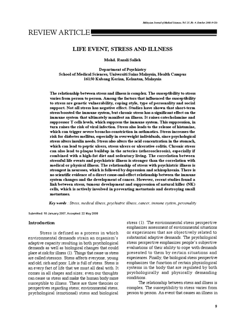 Life Event, Stress and Illness | PDF | Immune System | Stress (Biology)