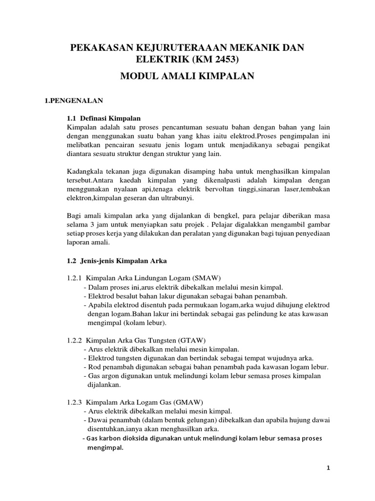 Manual Amali Kimpalan Arka | PDF