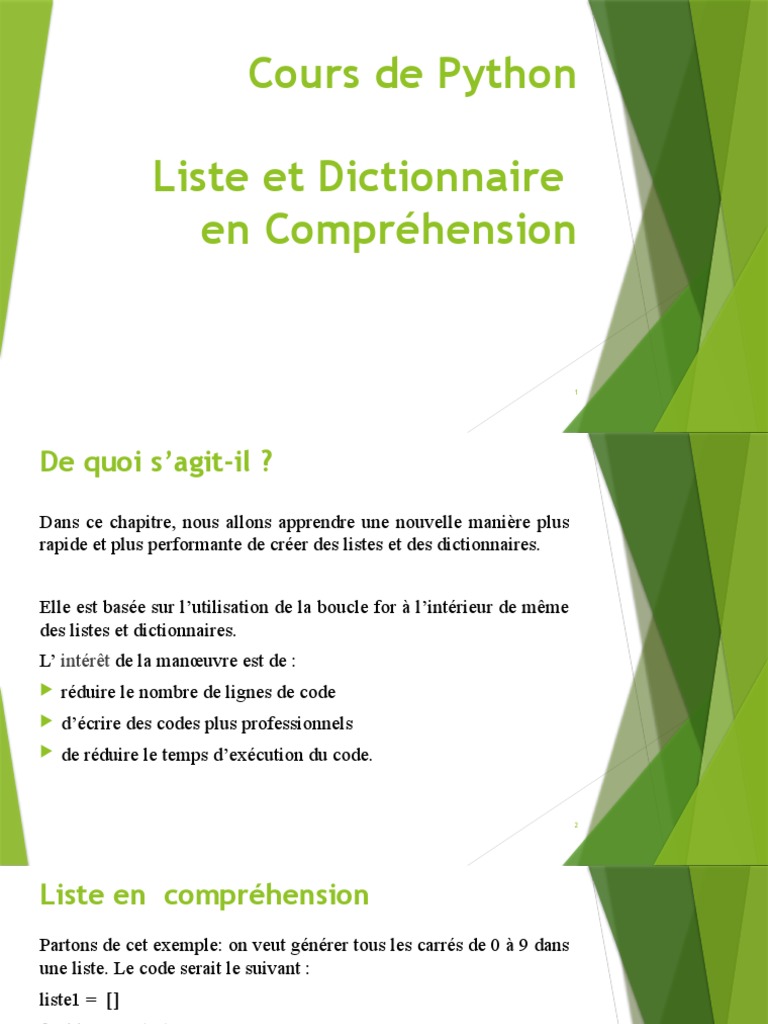 07-Cours de Python-List Dict Comprehension | PDF | Arts du langage et ...