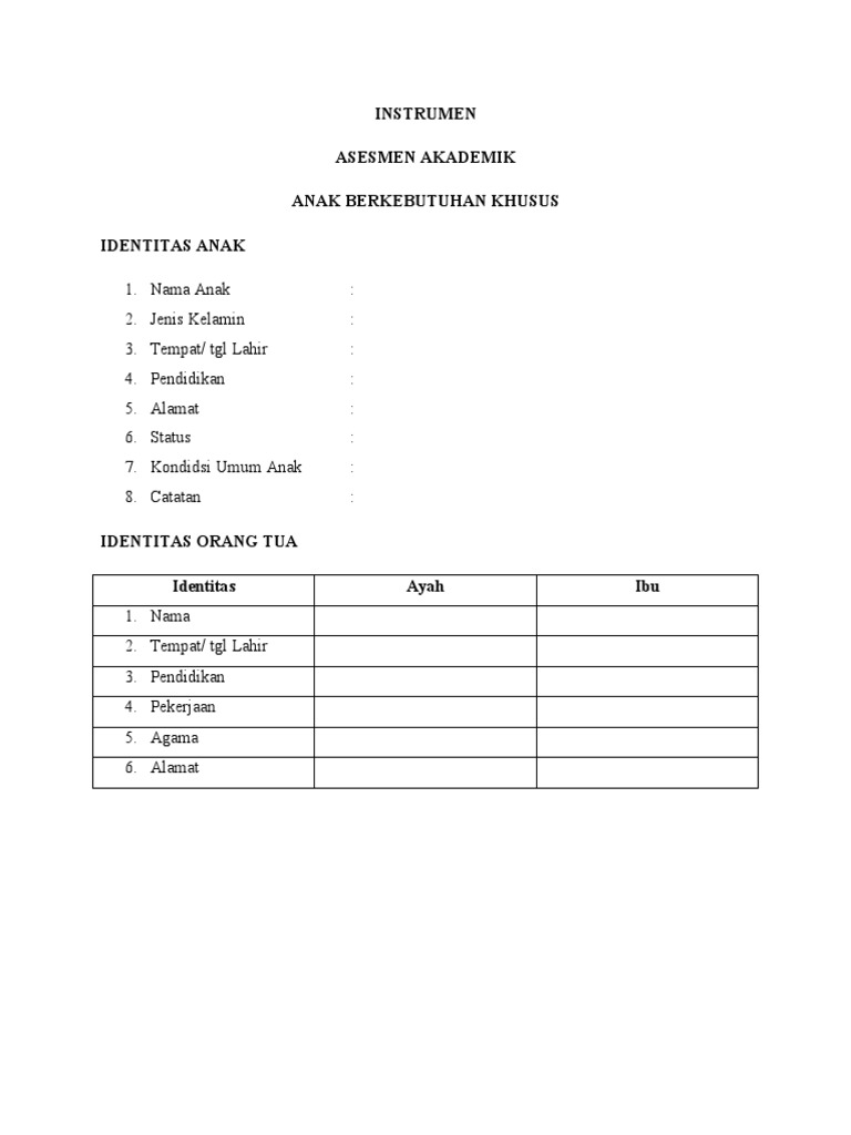 Instrumen Anak Autis | PDF
