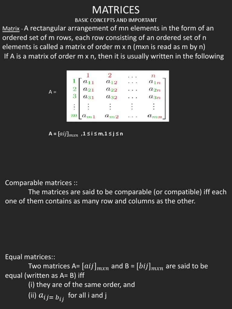 Matrices Basic Concepts | PDF | Matrix (Mathematics) | Functional Analysis