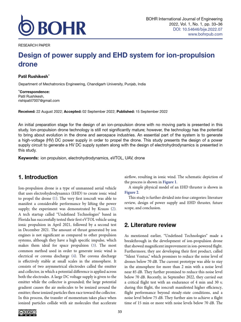 Design of Power Supply and EHD System For Ion-Propulsion Drone | PDF