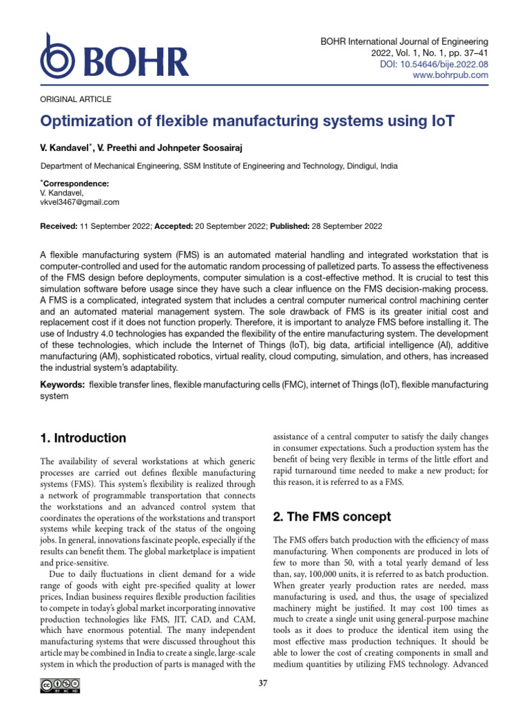 Optimization of Flexible Manufacturing Systems Using IoT | PDF | Internet Of Things | Automation