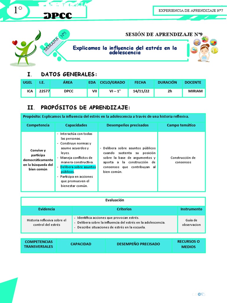 1° Sesión de Aprendizaje Sesión 9-Sem.5-Exp.7-Dpcc-1 | Descargar gratis PDF | Aprendizaje | Las ...