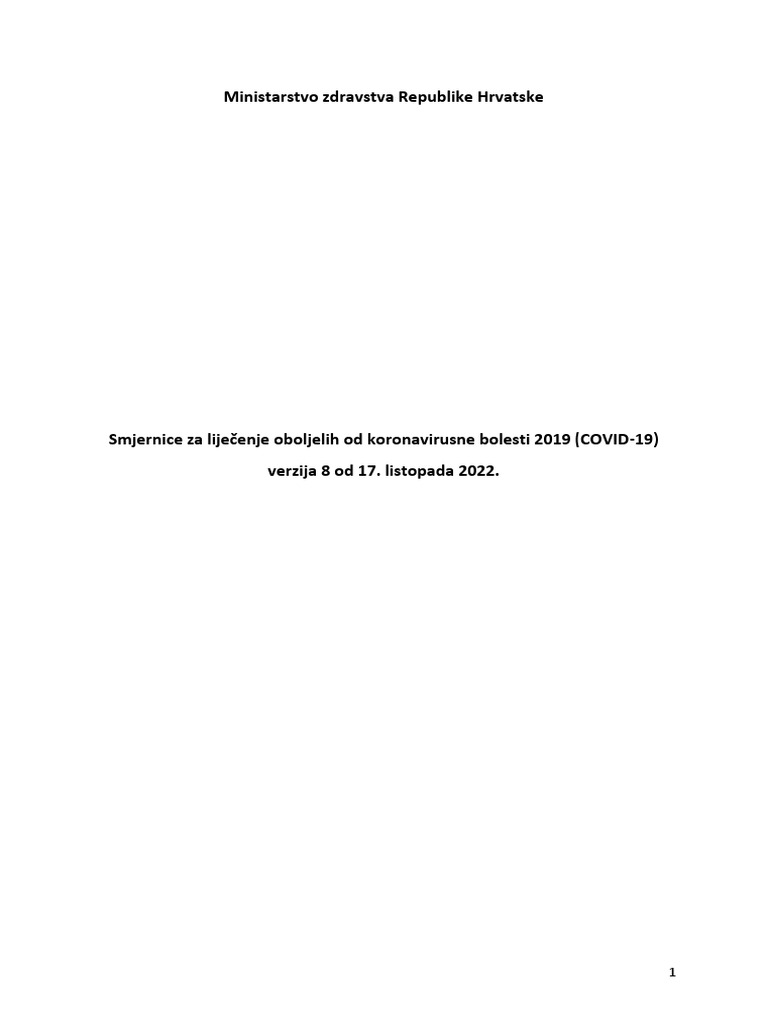 Smjernice Za Lijecenje Oboljelih Od Koronavirusne Bolesti 2019 COVID 19 Verzija 8 | PDF