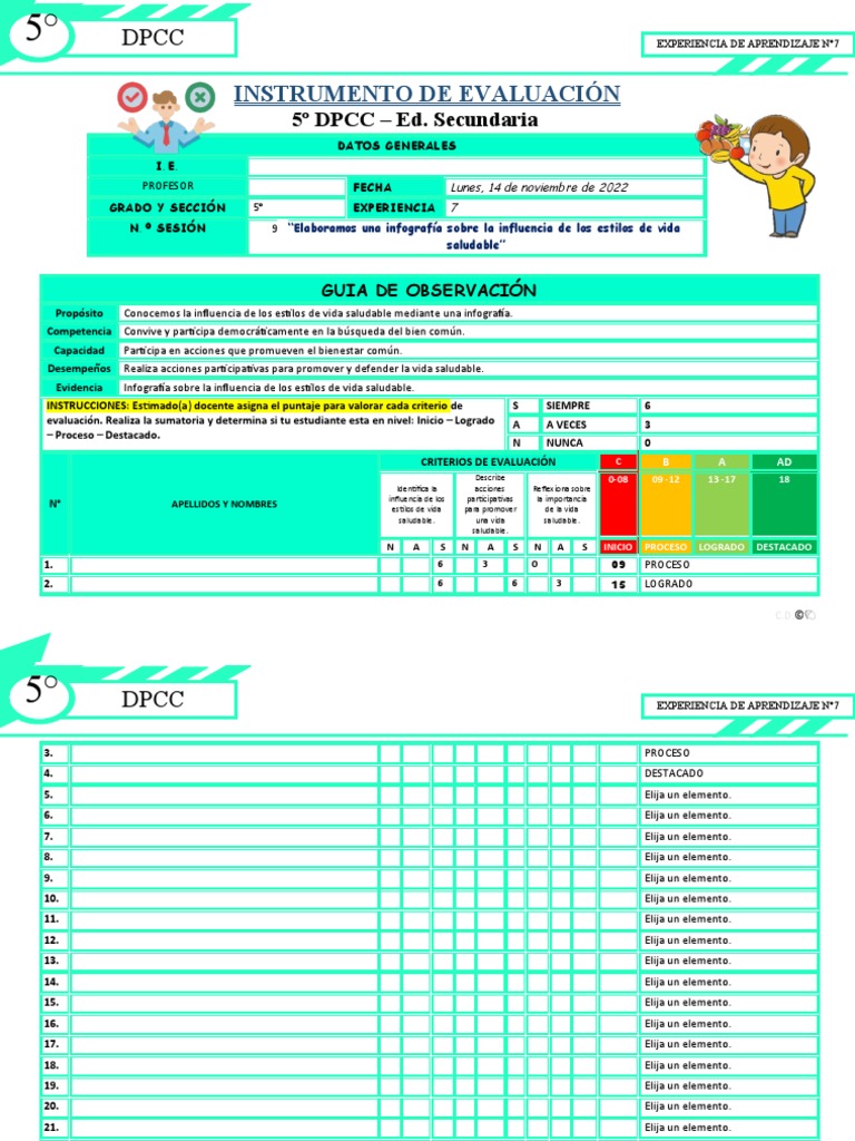5° Instrumentos de Evaluacion Guia de Observación - Sesión 9 - DPCC ... 5° Instrumentos de Evaluacion Guia de Observación - Sesión 9 - DPCC ...