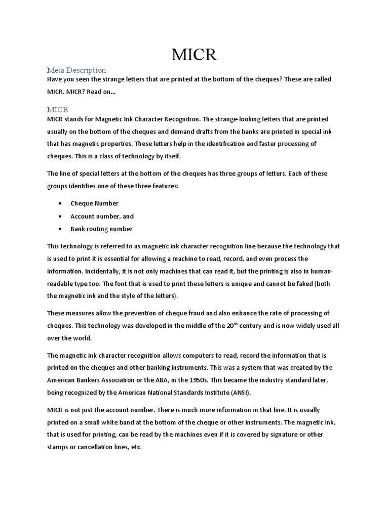 The History and Purpose of Magnetic Ink Character Recognition (MICR ...