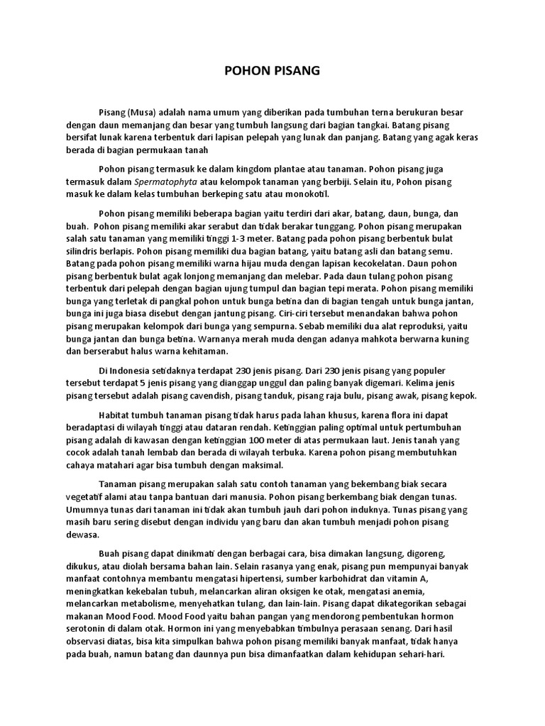 Karakteristik dan Manfaat Pohon Pisang | PDF