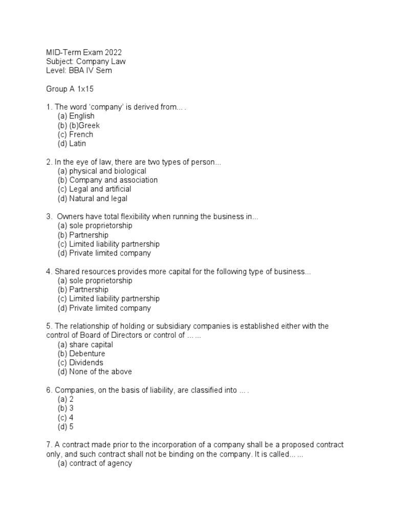 Company Law Mid-Term Exam 2022 | PDF | Piercing The Corporate Veil | Companies