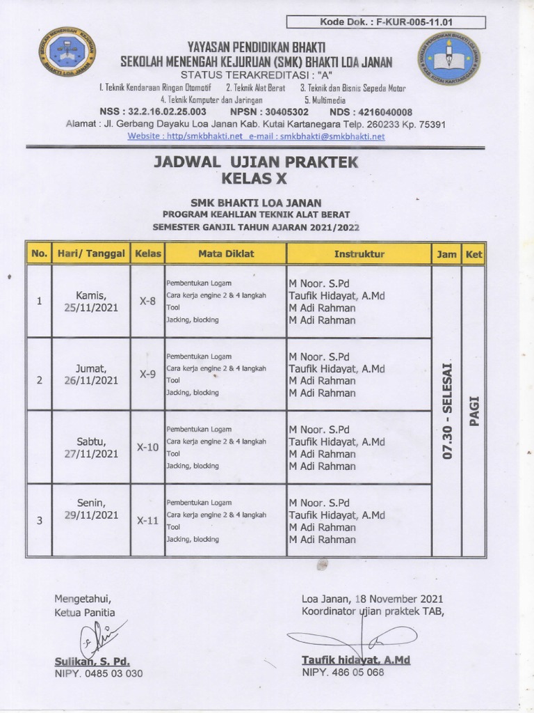 Jadwal Ujian Praktek001 | PDF