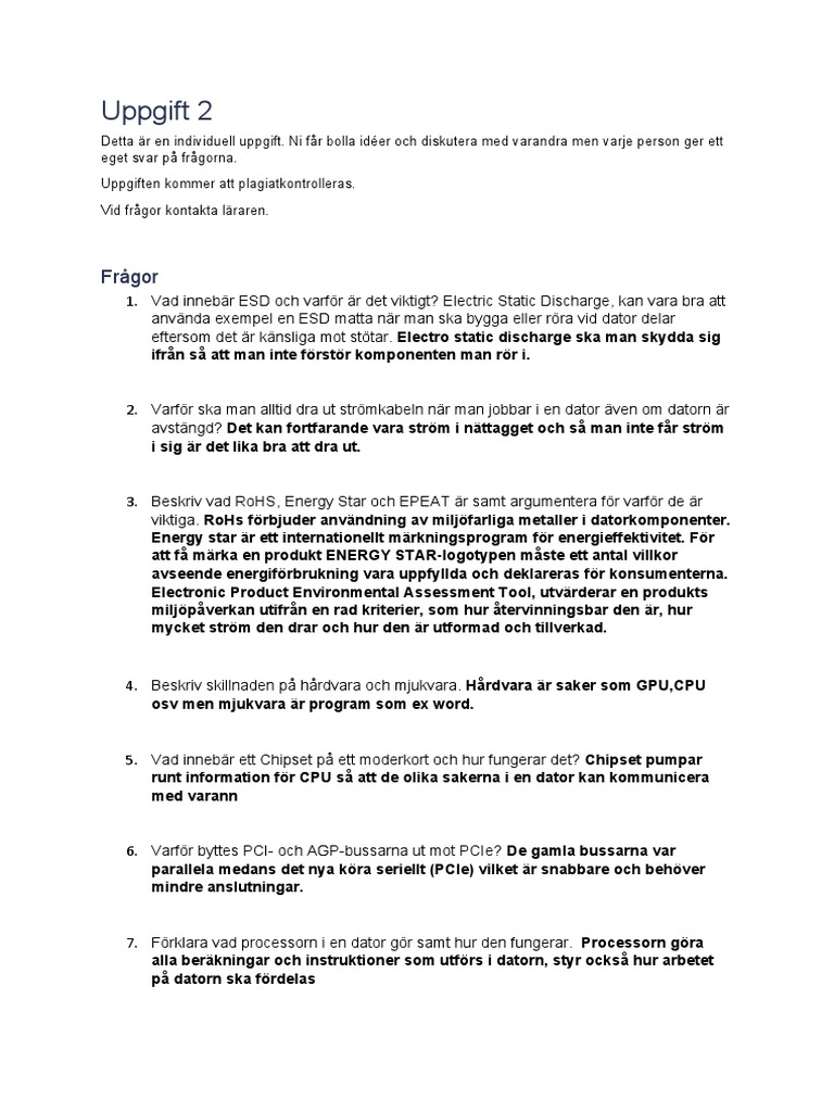 Uppgift 2 Dator Test | PDF