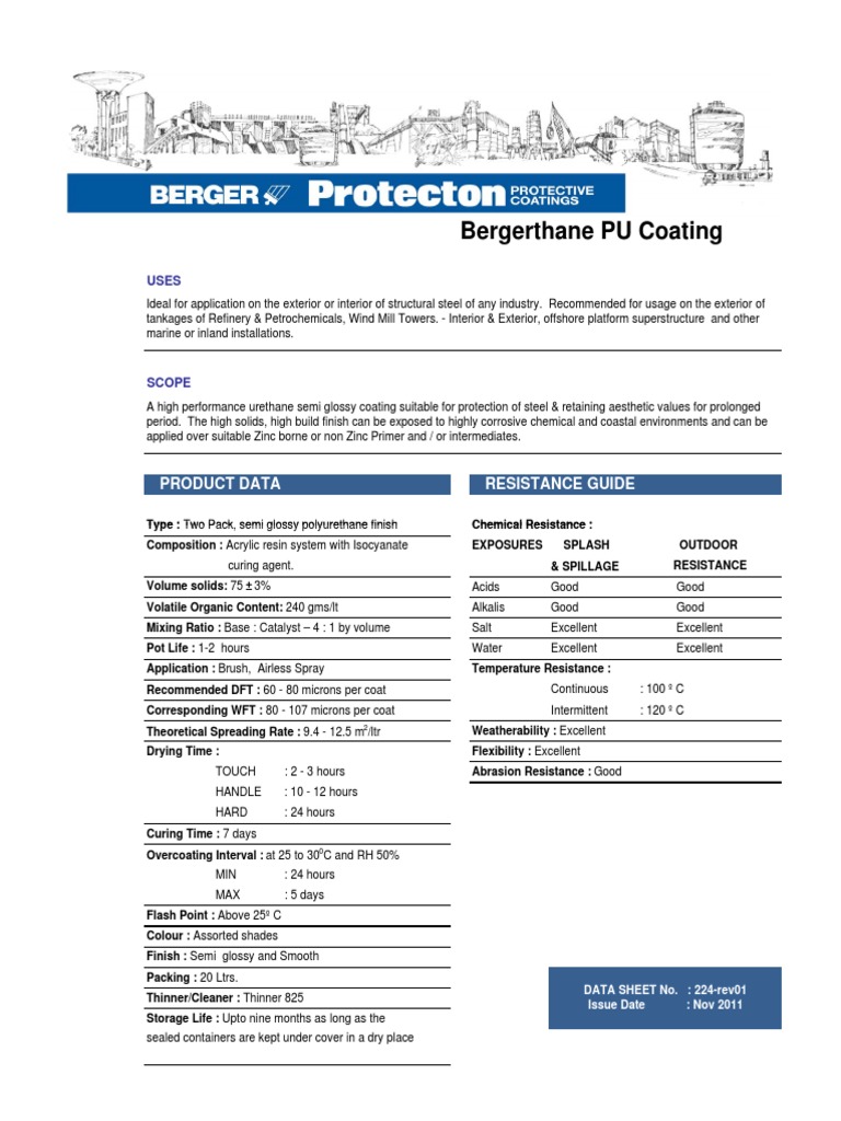 Bergerthane PU Coating Data Sheet | PDF | Polyurethane | Paint