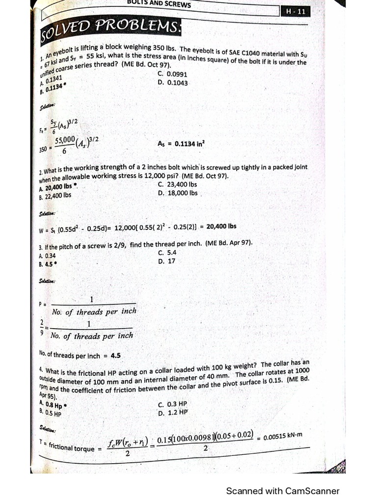 Bolts and Screws Solved Problems | PDF
