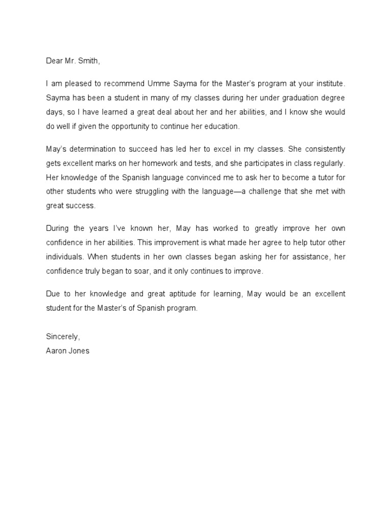 Recommendation Letter From Teacher Template 26 | PDF